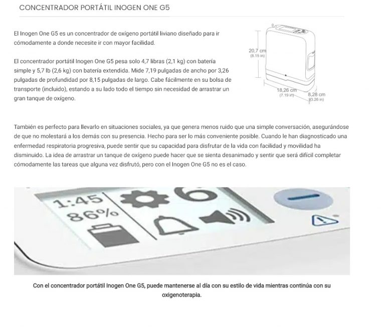 Concentrador de Oxígeno Portátil Inogen ONE G5 con Batería de 16 celdas ...